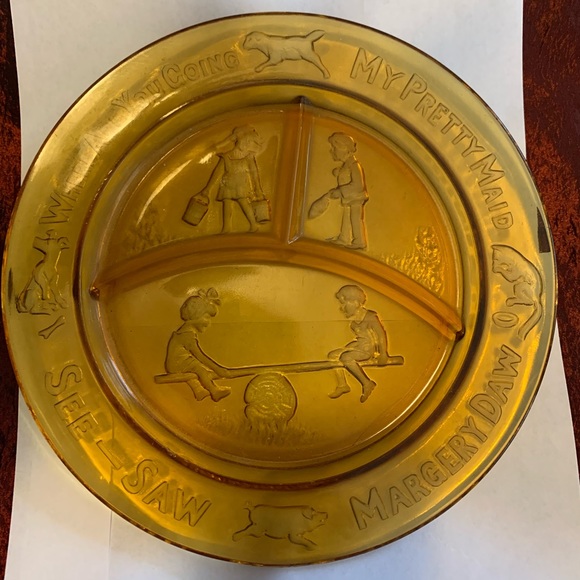 Tiara | Kitchen | Vintage Amber Glass Tiara Childs Nursery Rhyme Plate ...